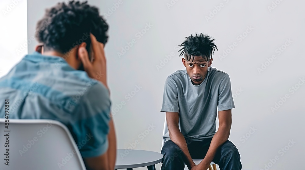 Two men in a therapy session. One seems to be a counselor, the other a ...