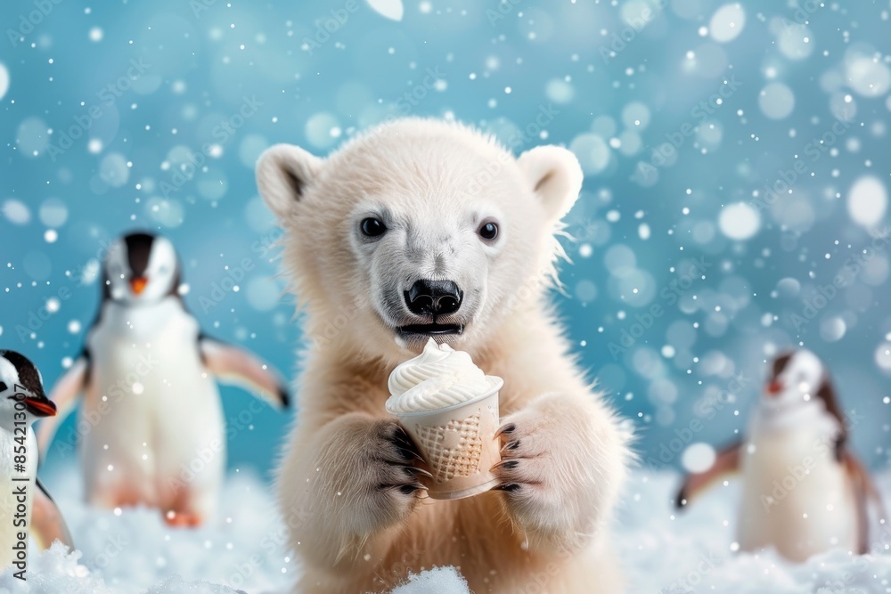 Taking ice cream from a white cub polar bear. A neural network ...