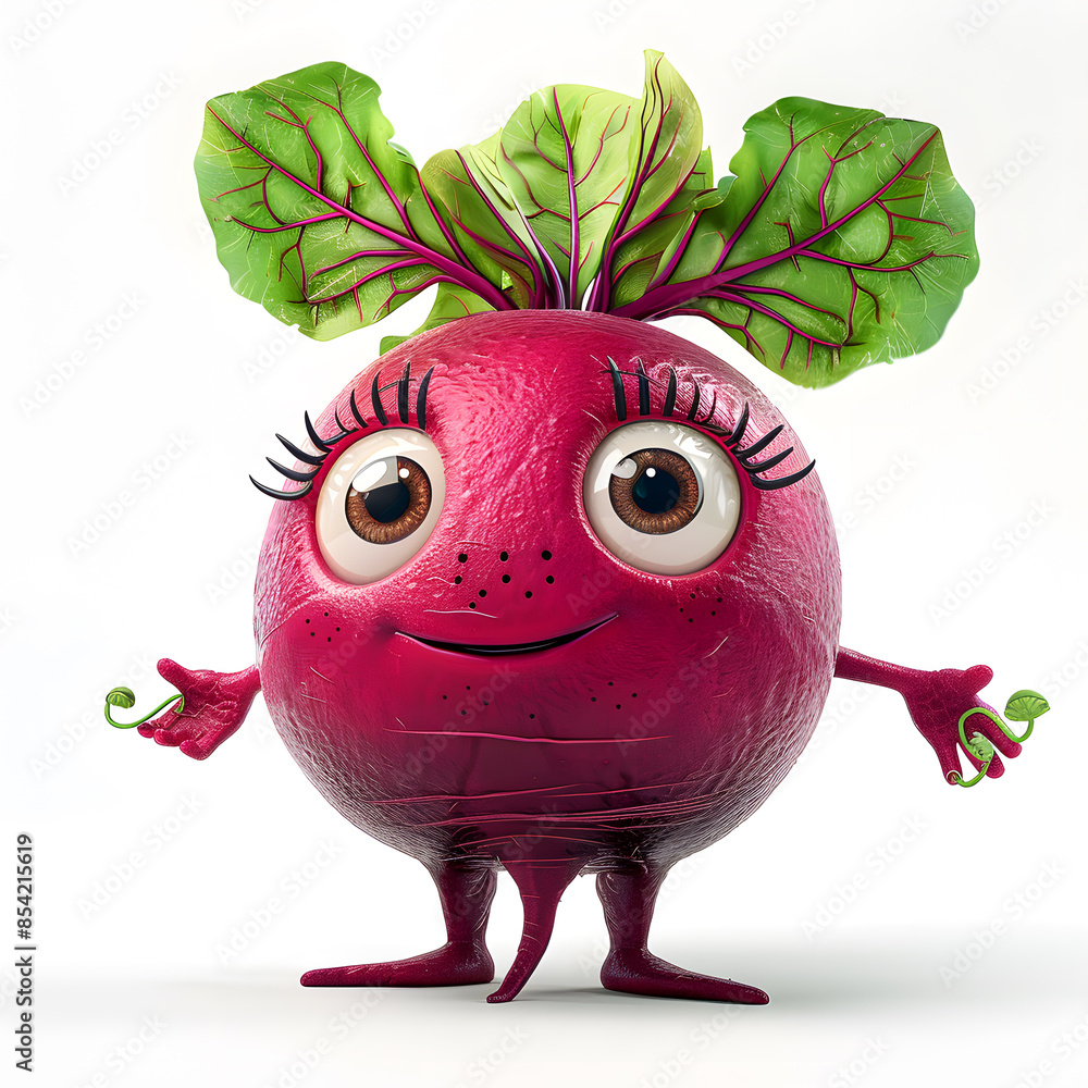 Funny cute purple beet vegetable with hands and eyes, 3d illustration ...