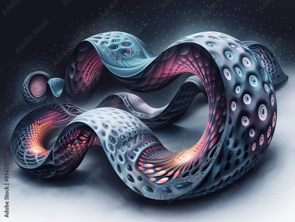 Illustrate parametric curves in a side view with a futuristic, neon ...