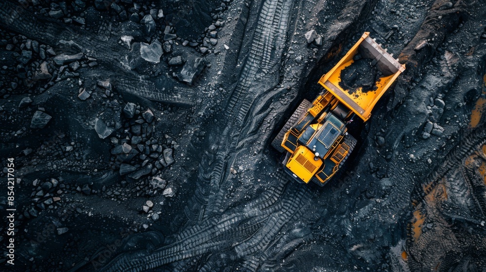 Excavator in open pit mining Excavator earthmoving on sunset Loader on ...