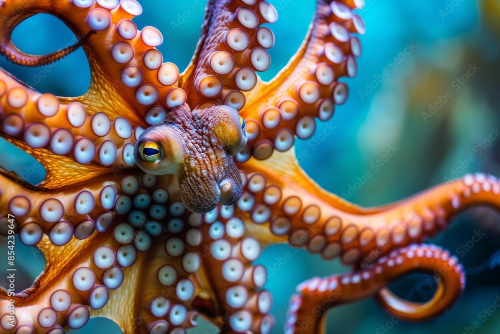 Octopus swimming with tentacles outspread in aquarium Stock Photo ...