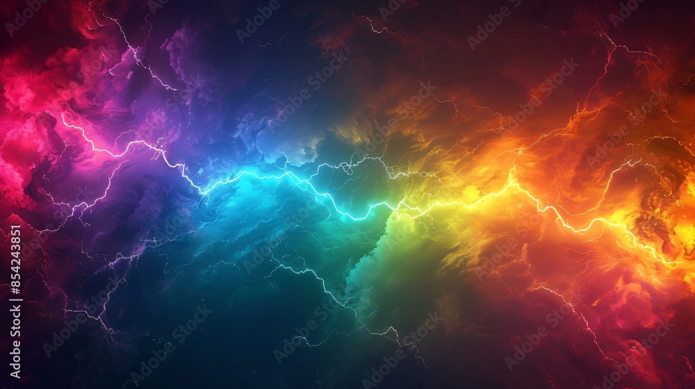 Thunder, Vibrant Cosmic Energy, Abstract Space Background with rainbow ...