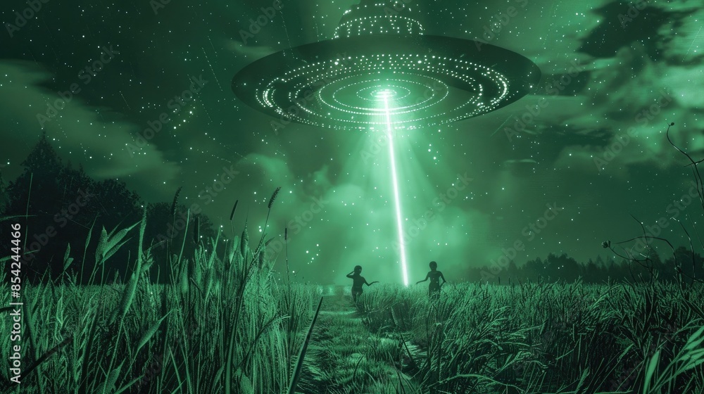 Foto de Crop circle beneath witnesses watch an alien abduction beam of ...
