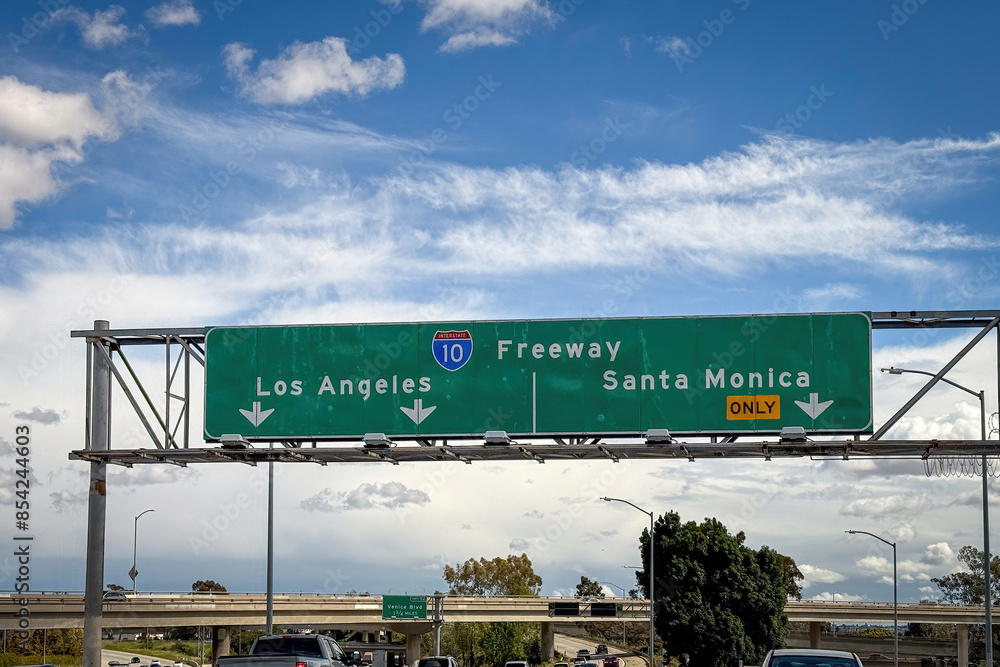 Street sign on Interstate 10 Freeway giving direction to Los Angeles ...