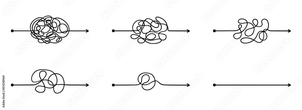Messy arrow lines doodle. Complex and simple way, tangle scribble path ...