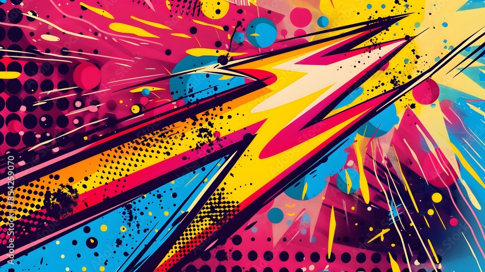 Vibrant comic pop art background with a dynamic thunderbolt ...