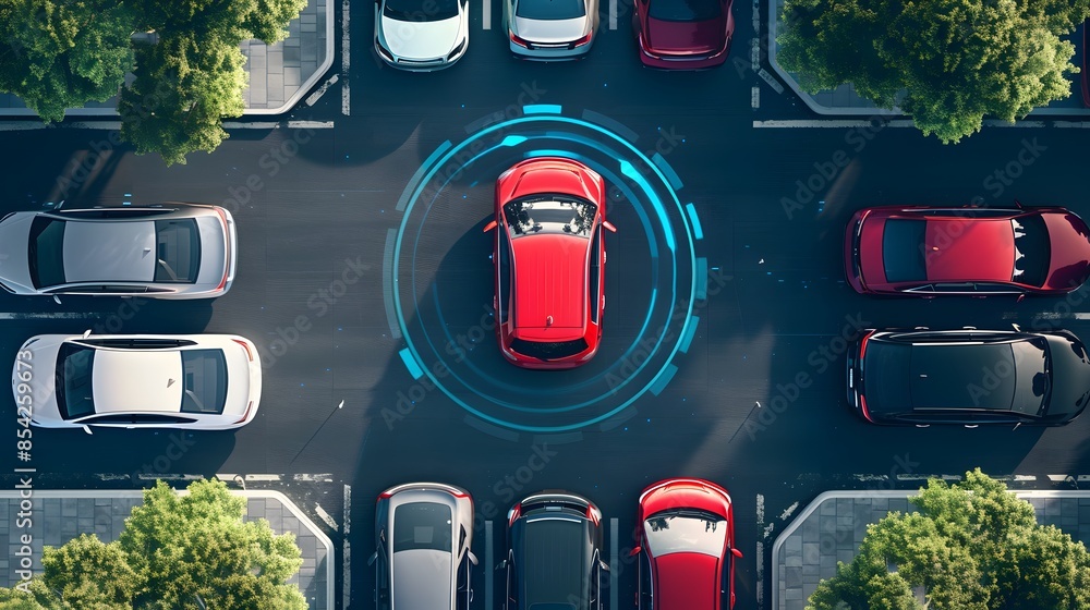 Visualize AI-driven smart car parking assist top-view autonomous road ...