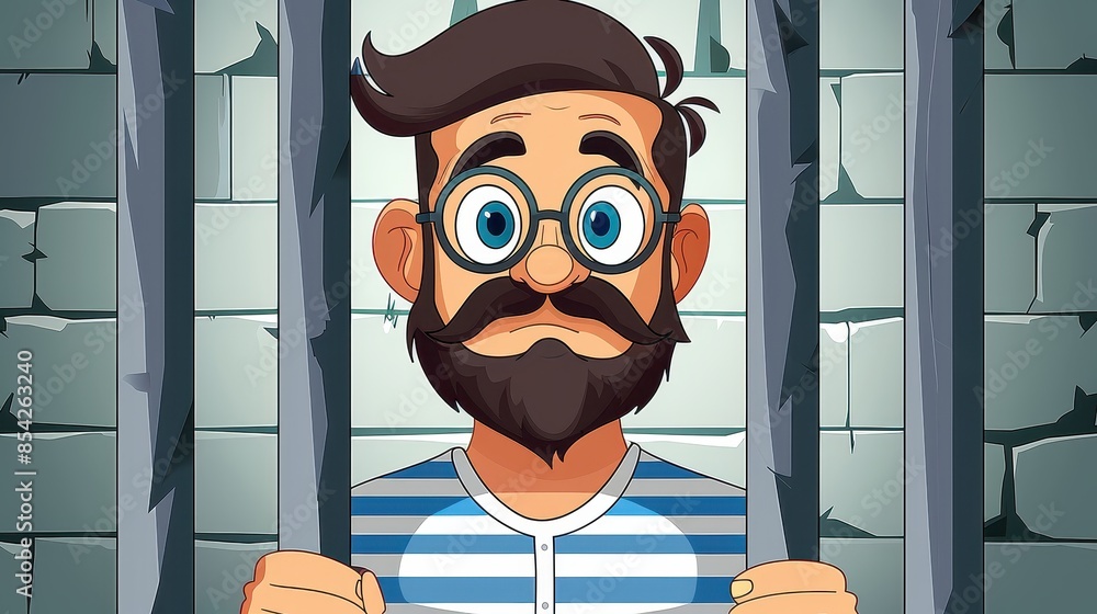 A cartoon illustration shows a person holding onto the bars of a prison ...