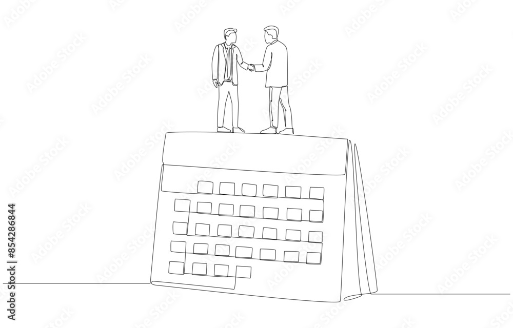 Continuous one line drawing of two businessmen standing on calendar and ...