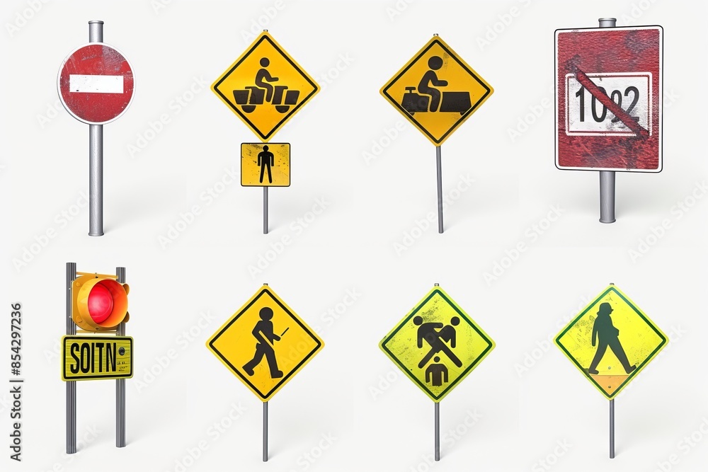 Traffic signals and road signs illustrating safety tips Stock ...