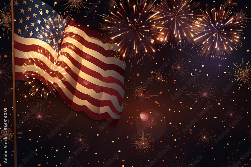 USA flag with fireworks. American Flag for 4th of July celebration ...