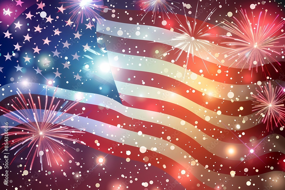 USA flag with fireworks. American Flag for 4th of July celebration ...