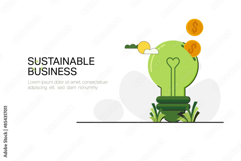 Sustainable Business. Light Bulb with Dollar coins. Circular Economy ...