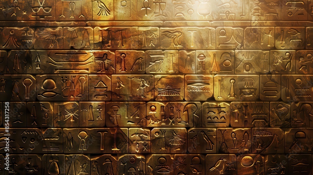 Photo & Art Print mysterious ancient egyptian hieroglyphs on stone wall ...