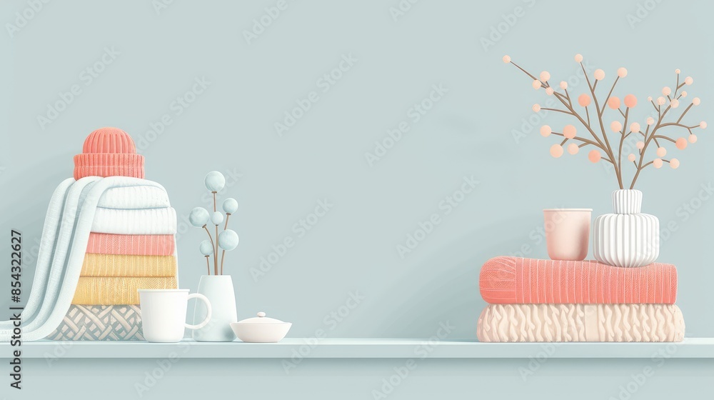 Snug Styles A flat design, side view, depicts a cozy winter fashion ...