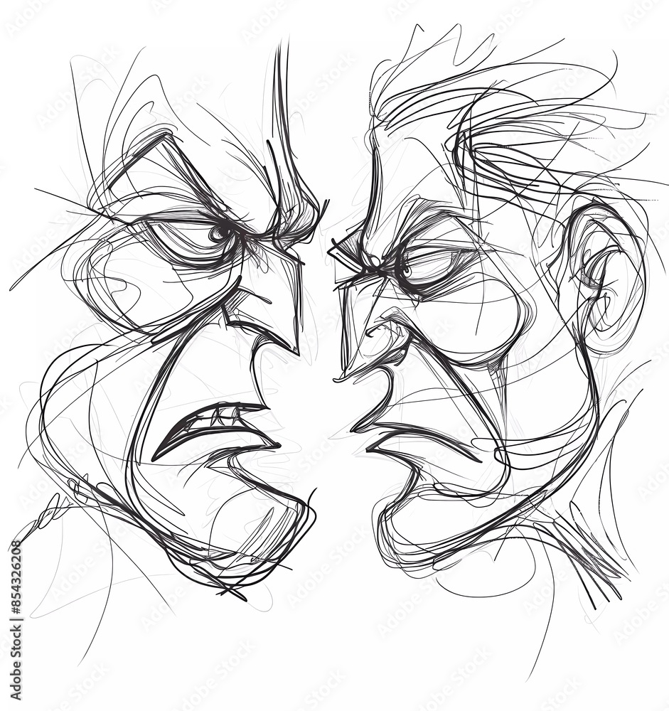 A simple scribbled line drawing of two faces facing each other, with ...