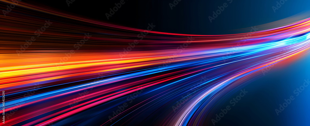 Abstract illustration depicting high-speed light trails in 3D, creating ...