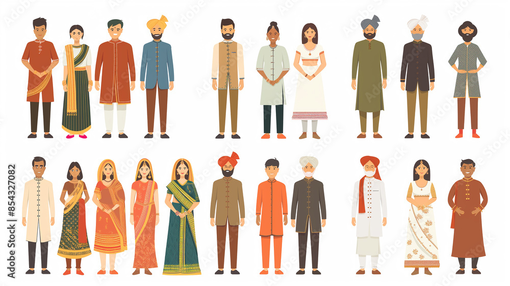 Large group of indian people standing and wearing traditional clothes ...