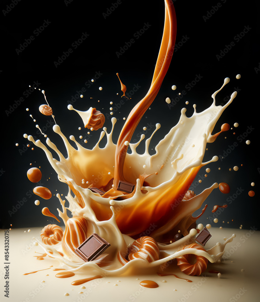 Caramel splash milk sauce chocolate liquid background cream explosion ...