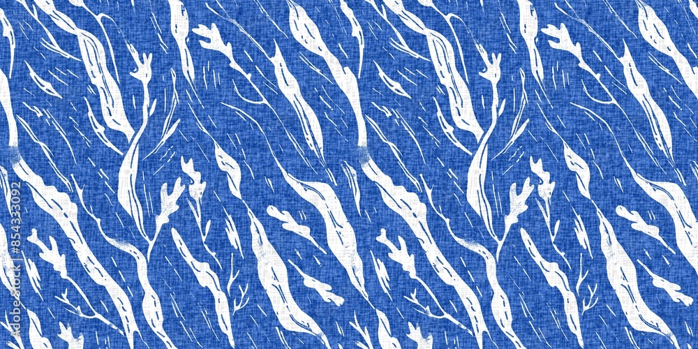 Whimsical seaweed kelp coastal electric blue beach pattern. Batik ...