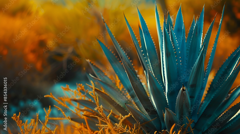 fondo de un paisaje con una hermos aplanta de agave sobre la tierra ...