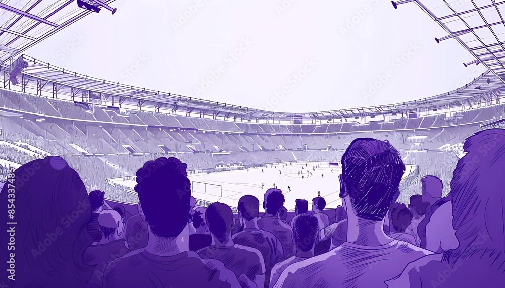 sketch illustration of stadium with crowd, vector style, line art ...