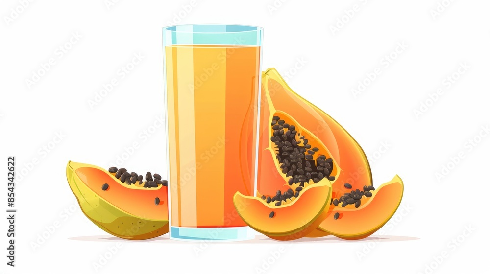 Graphic design of a cartoon 2d illustration depicting an iconic papaya ...
