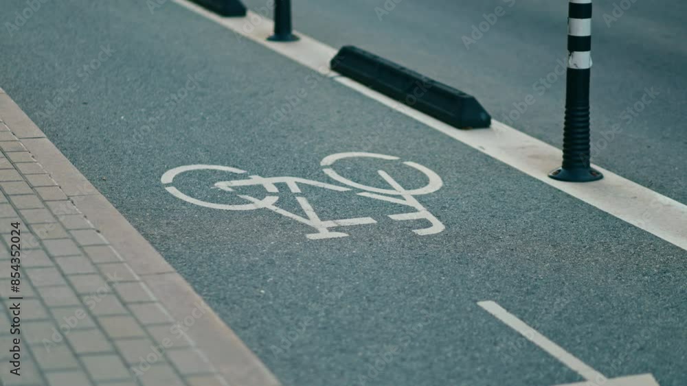 The bike lane markings on a city street are being closely examined in ...