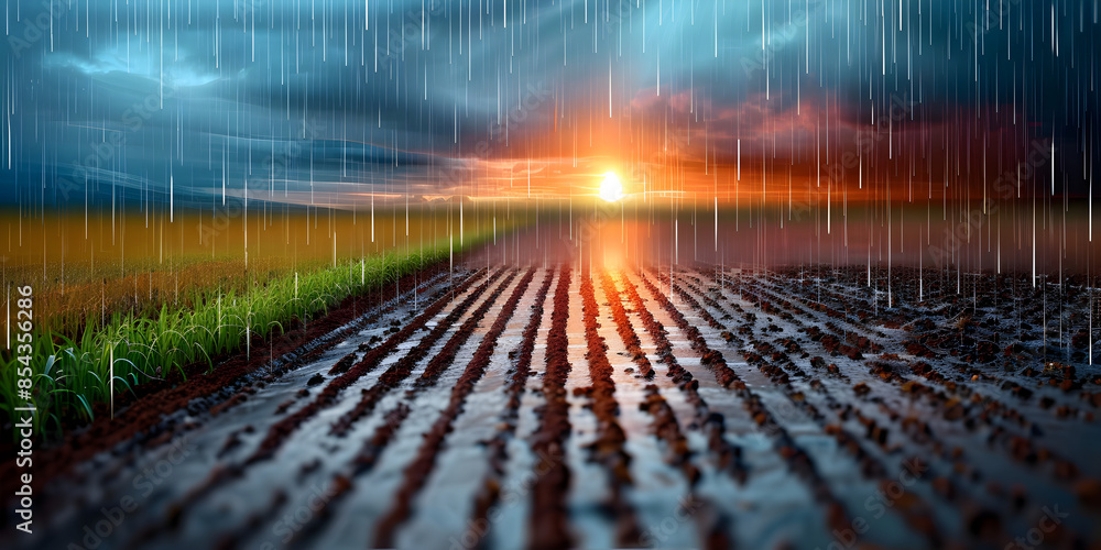 Dryness vs Watering, Global Warming Concept with digital icons like ...