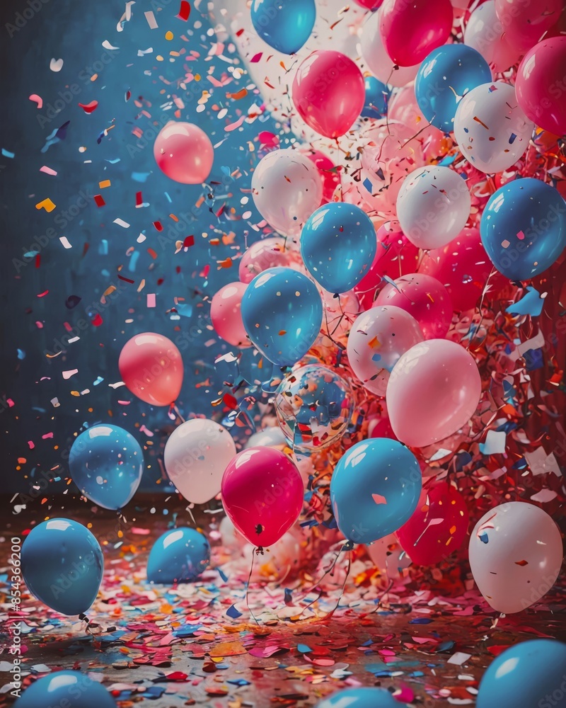 Pink, blue, and white party balloons for a trans celebration or a ...