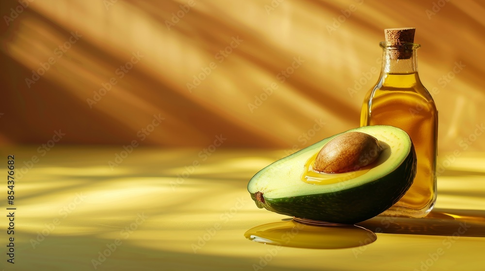 Cooking oil drop with avocado half inside, sunflower avocado oil bottle ...
