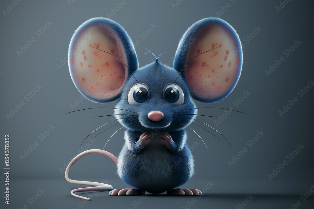 Cartoon mouse with big ears and a long tail on a monochrome background ...