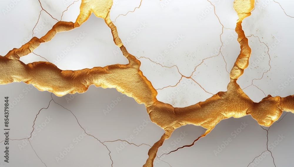 Abstract design featuring white marble fragments with gold veins and ...