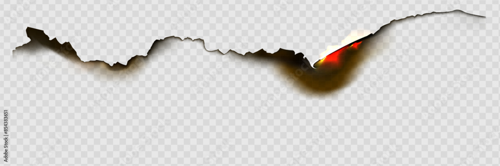 Burnt paper edges with fire and black ash. Vector realistic set of ...