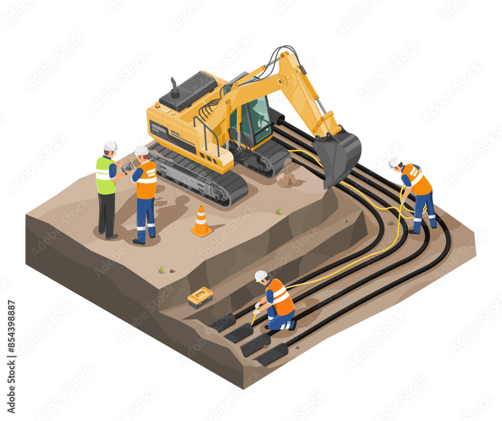 electrical wiring on the underground process electrical engineer and labors technician excavator ...