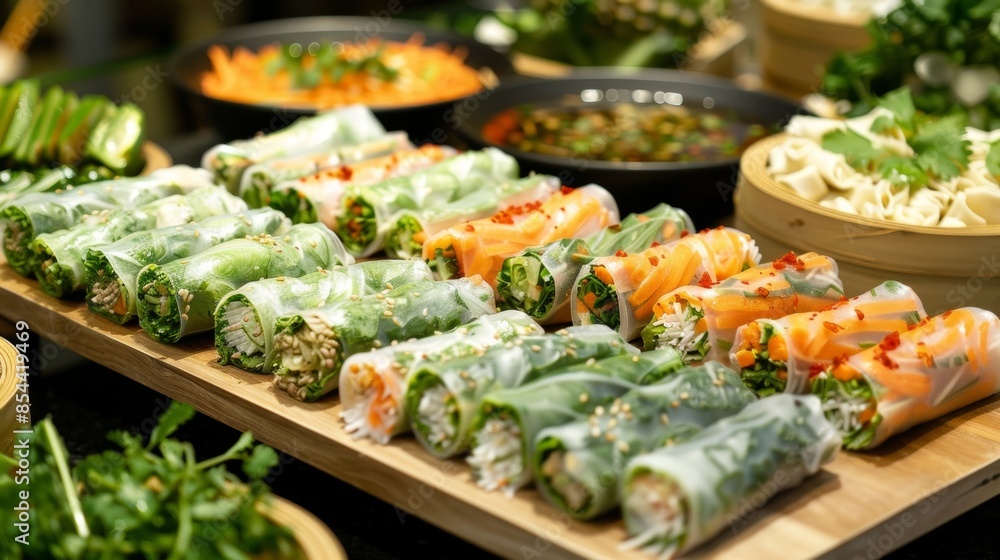 Guests can customize their own rice paper rolls at the DIY station ...