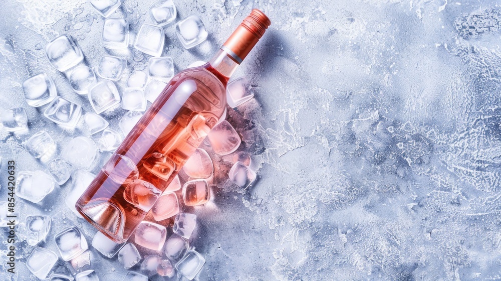 RosÃ© Wine in Ice Bucket: A top-down view of a bottle of wine chilling ...
