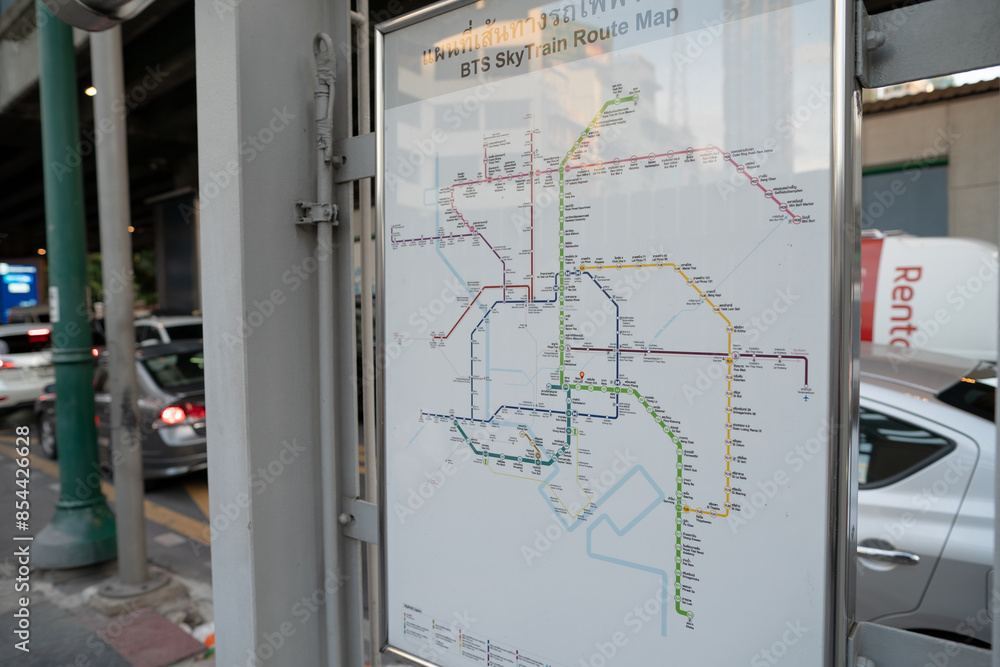 BANGKOK, THAILAND - OCTOBER 27, 2023: BTS SkyTrain Route Map as seen at ...