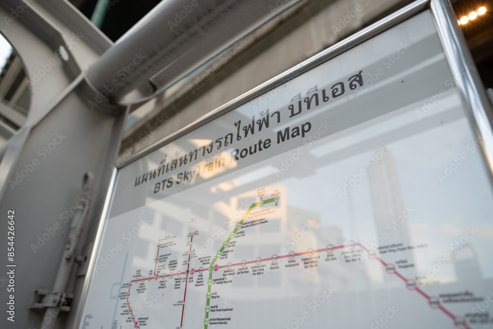 BANGKOK, THAILAND - OCTOBER 27, 2023: close up shot of BTS SkyTrain ...