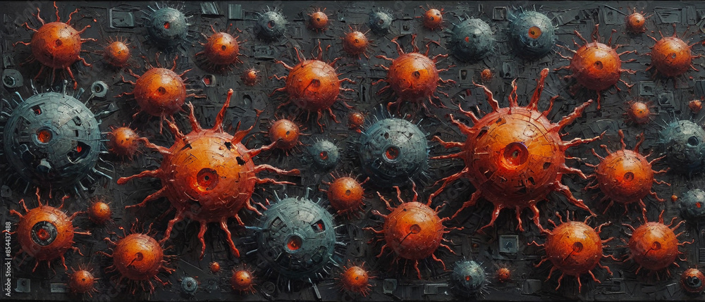 Surreal oil painting on canvas with thick paint layers and raised ...