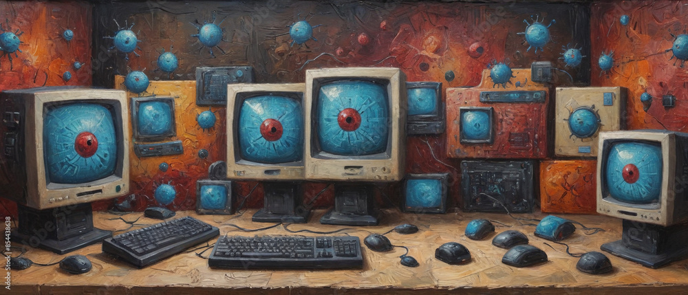Surreal oil painting on canvas with thick paint layers and raised ...