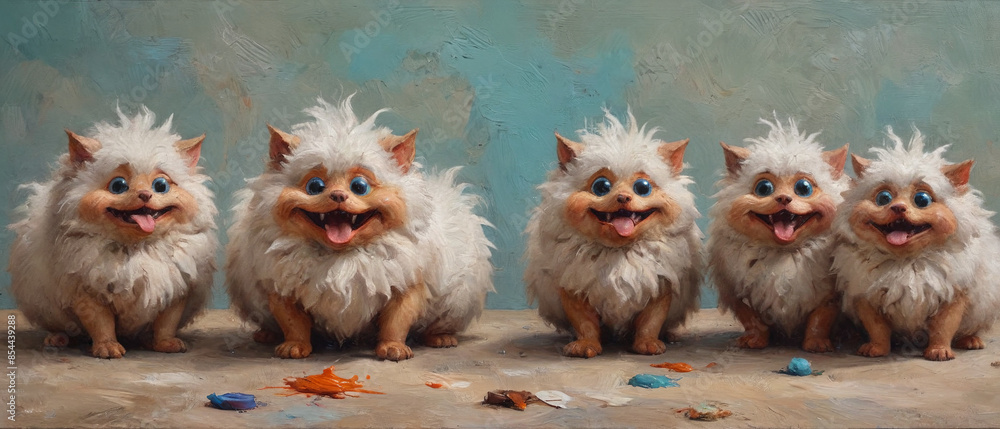 Thickly textured oil painting on canvas depicting a group of ...