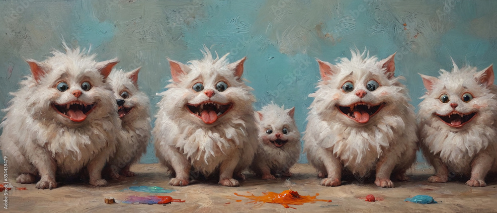 Thickly textured oil painting on canvas depicting a group of ...