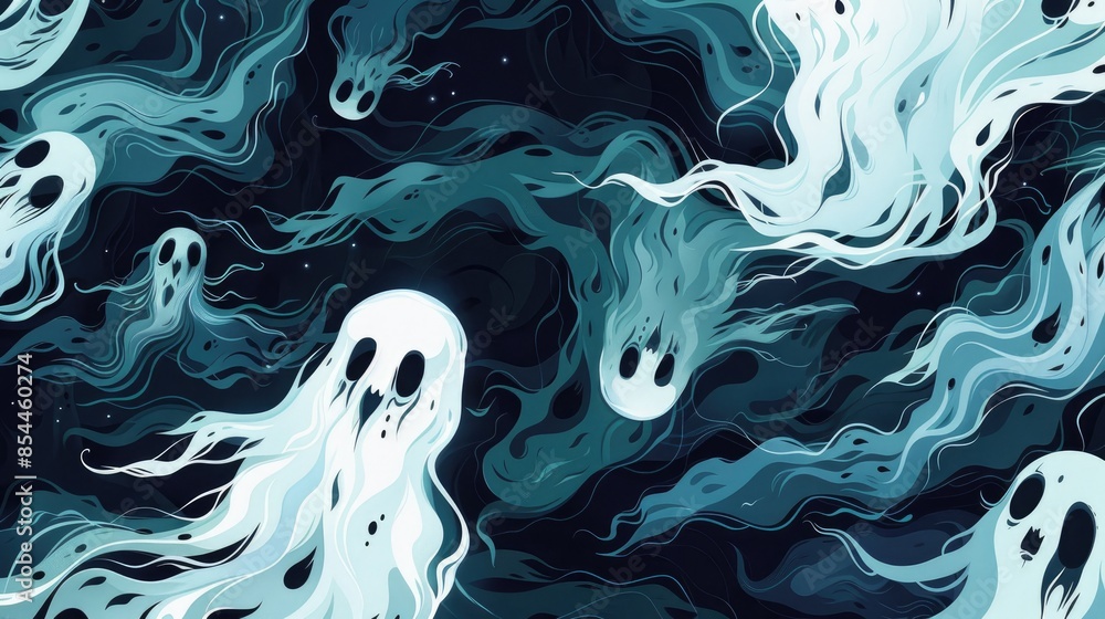 2d spooky poltergeist and small ghost Halloween illustrations designed ...