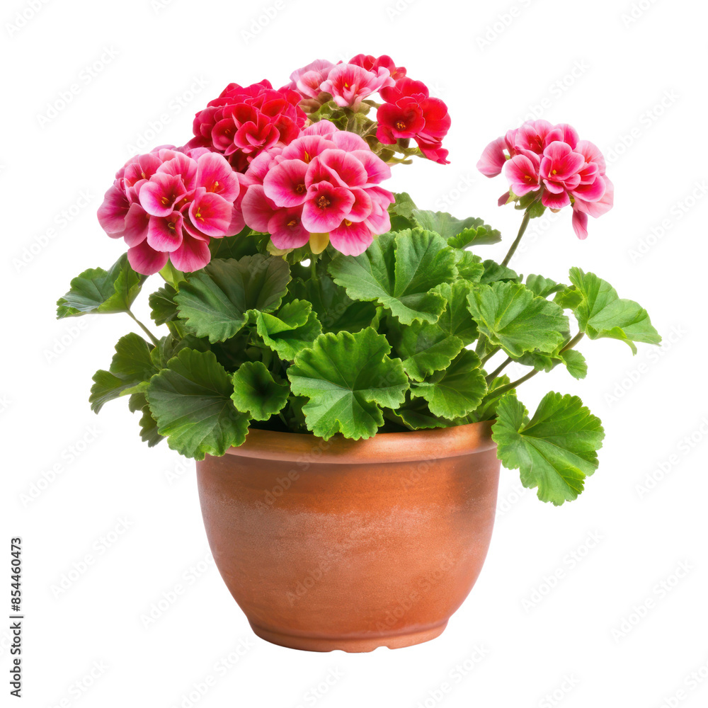 beautiful geraniums plant in a ceramic pot isolated on transparent ...