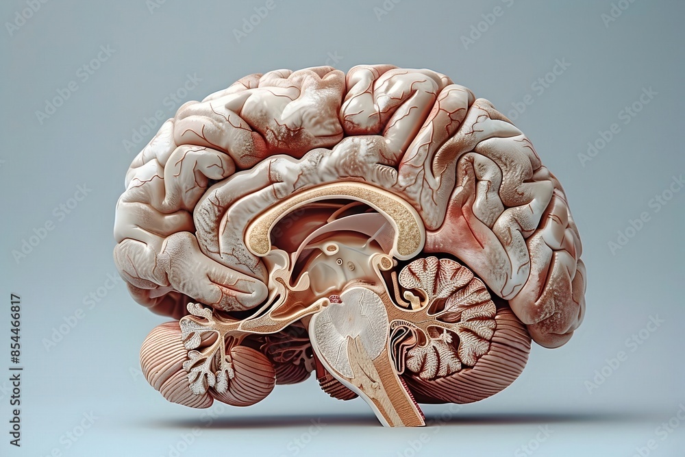 Detailed Cutaway Anatomical of the Human Brain Highlighting the ...