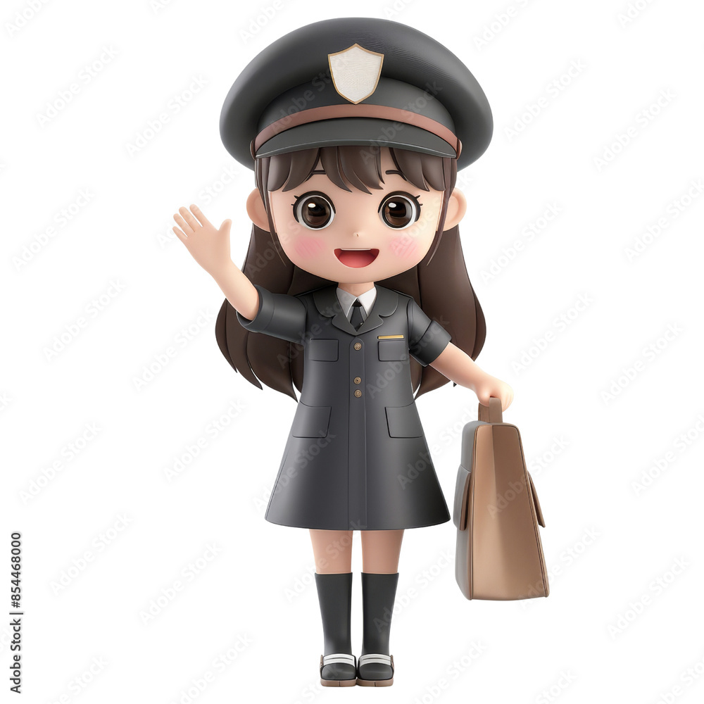 3D cartoon illustration of a friendly girl dressed as a mail carrier in ...