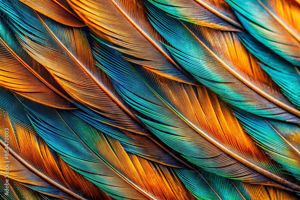 Vibrant Multi-Colored Bird Feathers Close-Up: Intricate Texture Detail ...