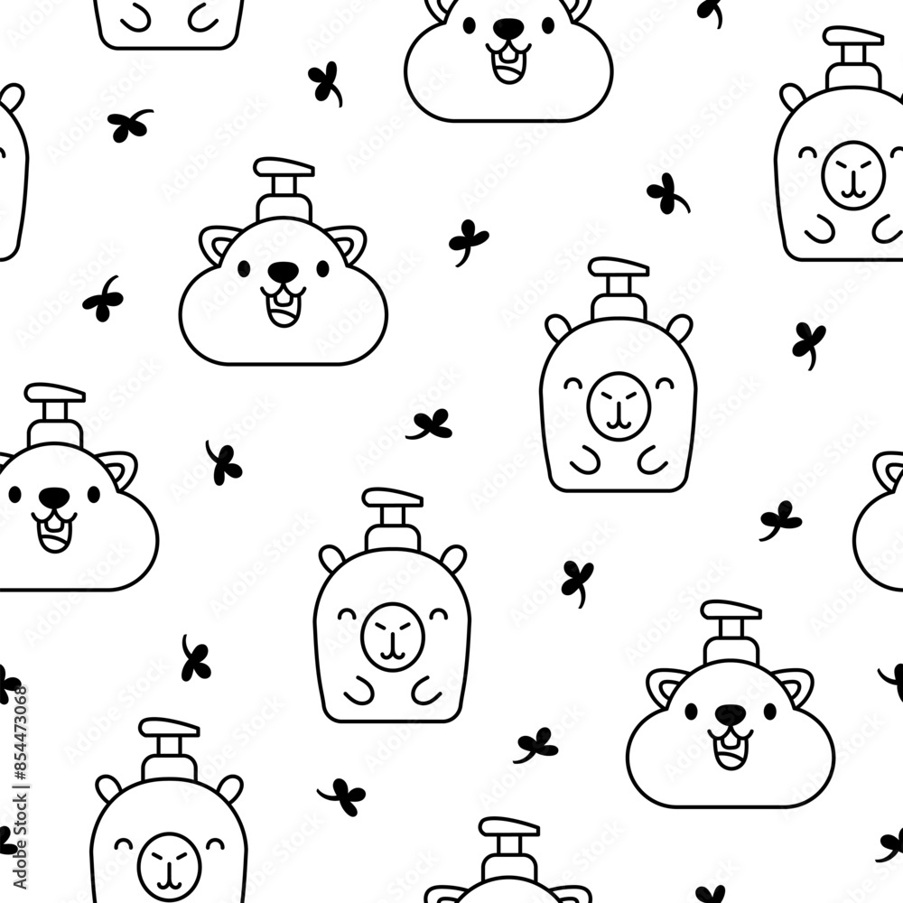 Liquid soap bottles with animals face. Seamless pattern. Coloring Page ...